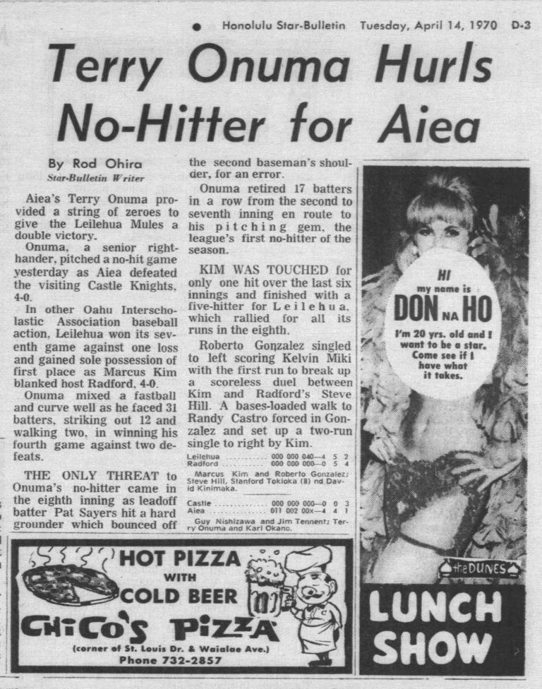 APRIL 13, 1970: Terry Onuma throws no-hitter for Aiea – Hawaii Prep World