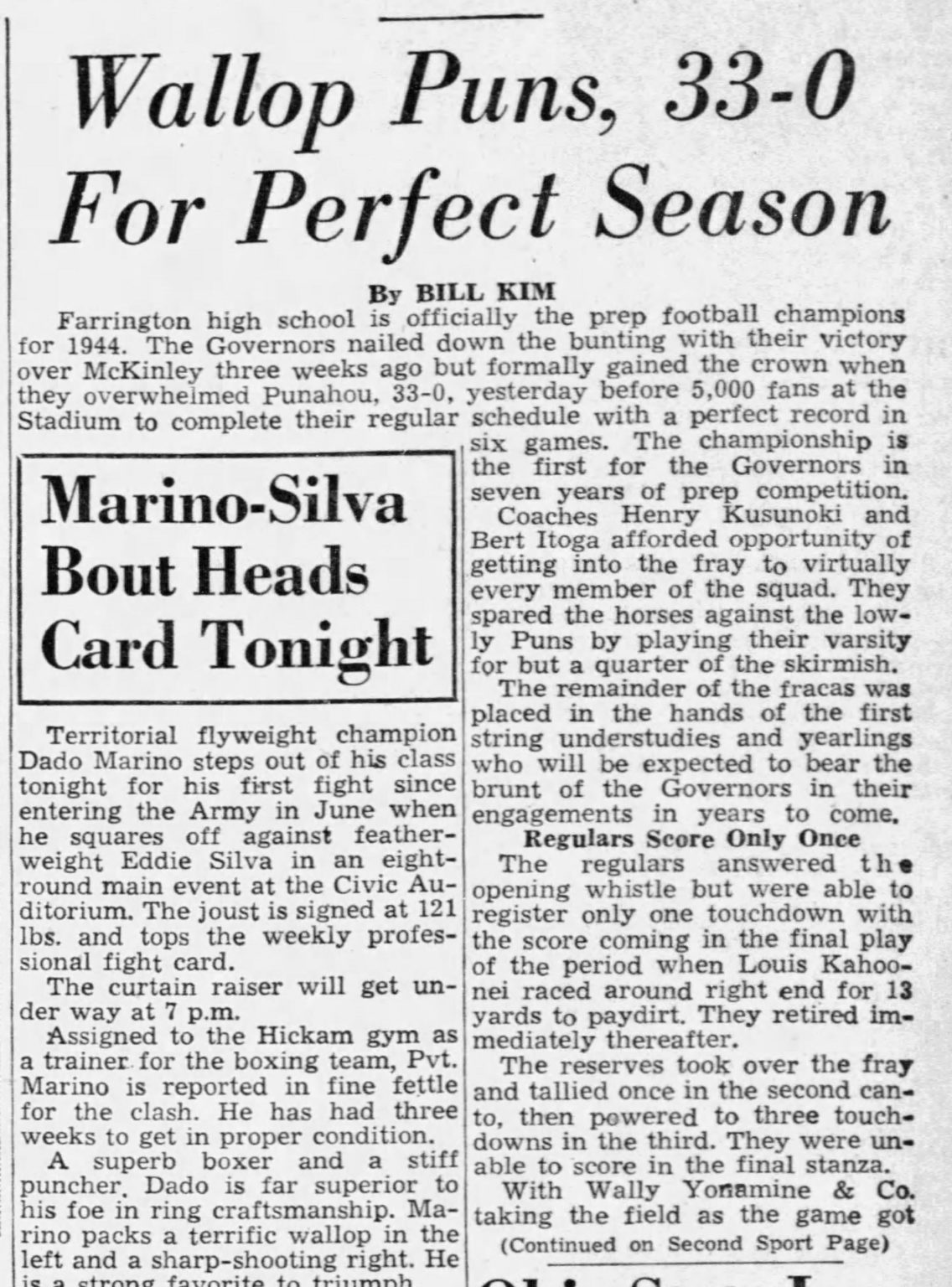 ON THIS DATE IN 1944: Wally Yonamine leads Farrington to first football ...
